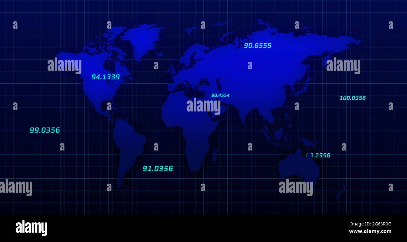 Numbers rising against world map in background Stock Photo - Alamy