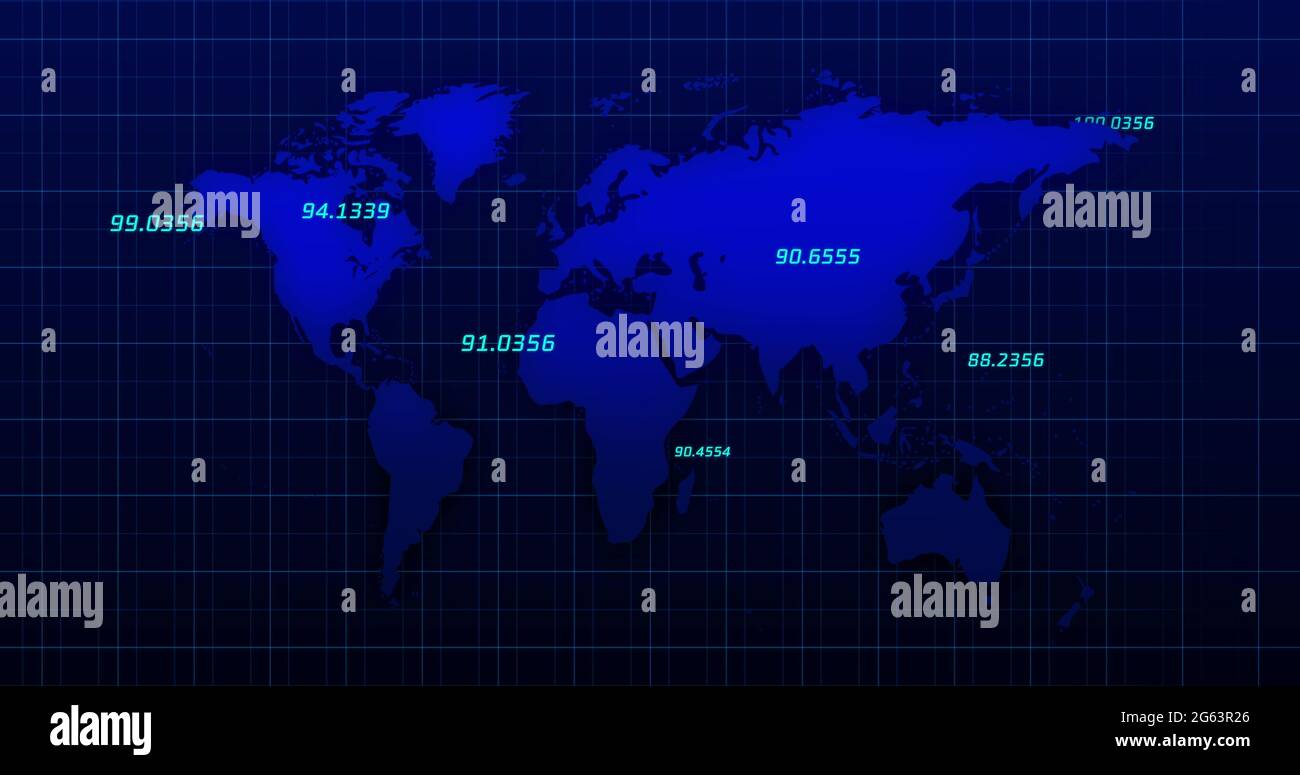 Numbers rising against world map in background Stock Photo - Alamy