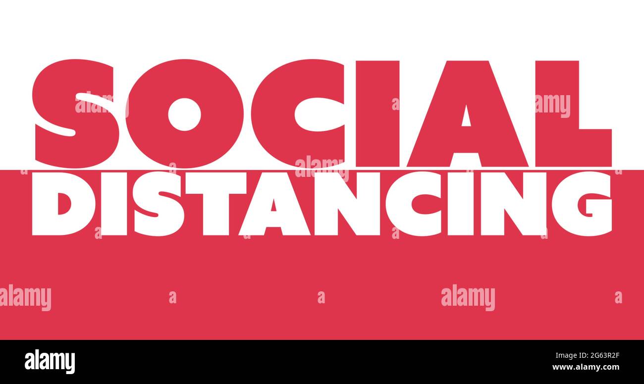 Social distancing text moving against white and red background Stock ...