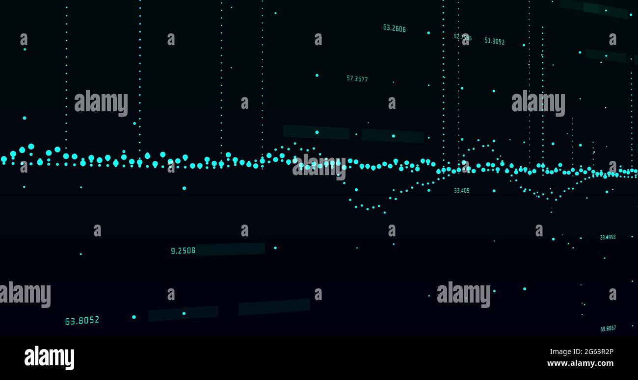 Blue dots and numbers moving against black background Stock Photo - Alamy