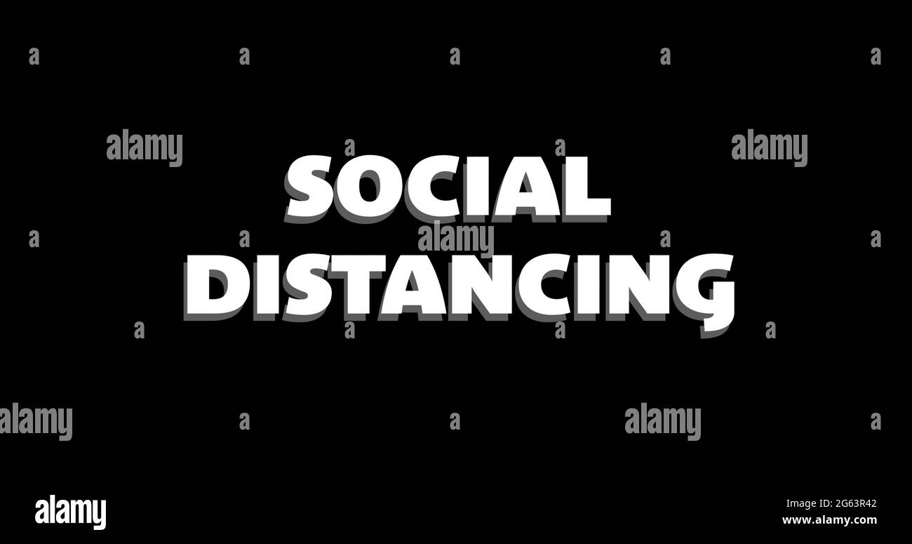 Social distancing text dissolving against black background Stock Photo ...