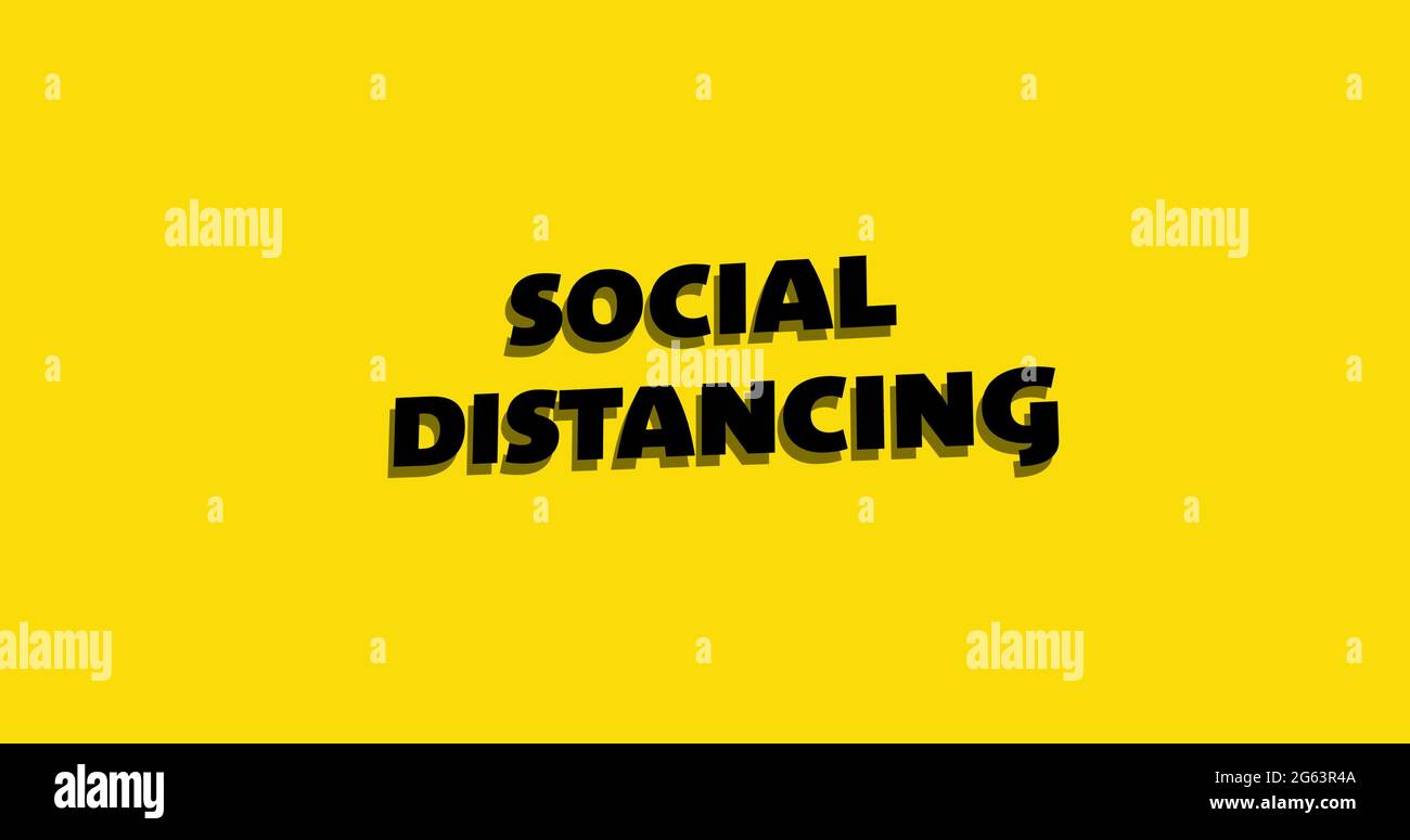 Social distancing text dissolving against yellow background Stock Photo ...