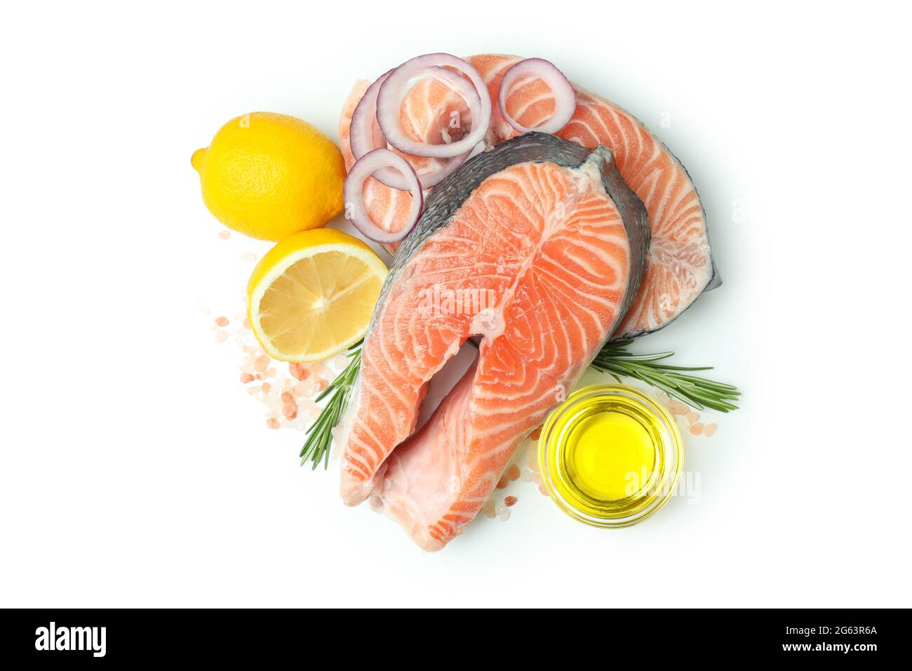 Fresh raw salmon isolated on white background Stock Photo - Alamy
