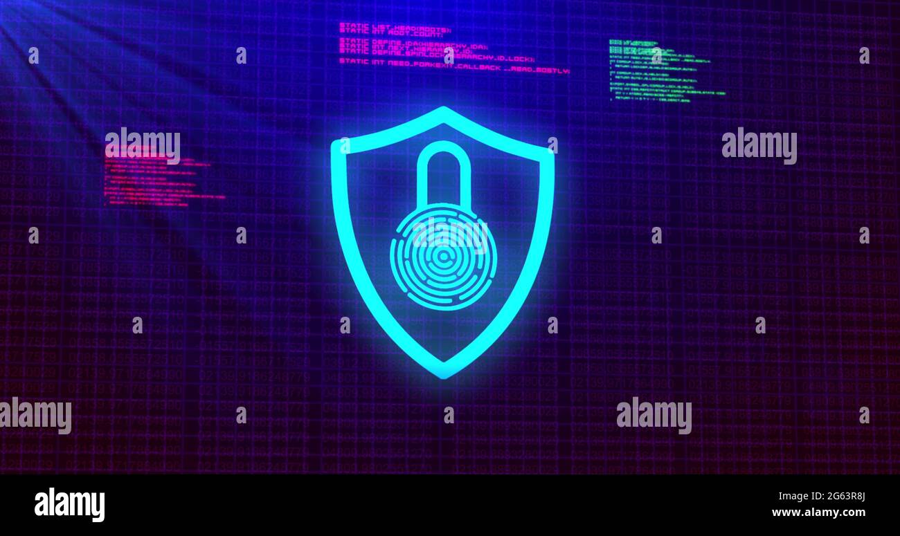 Image of digital computer interface online security blue glowing ...