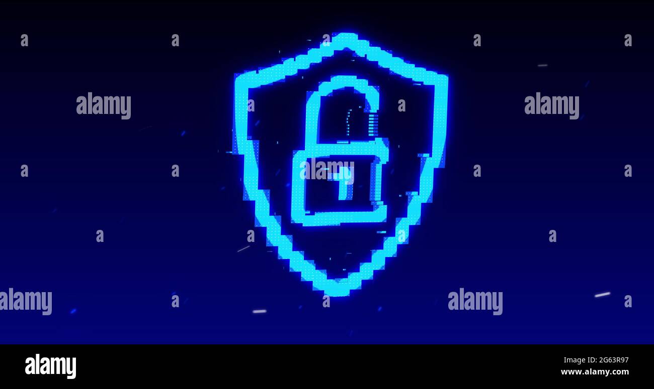 Image of digital computer interface online security blue glowing ...