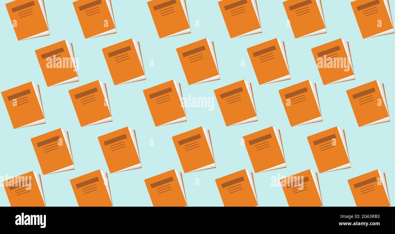 Illustration of rows of orange notebooks on green background Stock ...