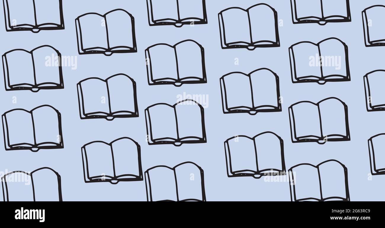 Illustration of rows of notebooks on purple background Stock Photo - Alamy