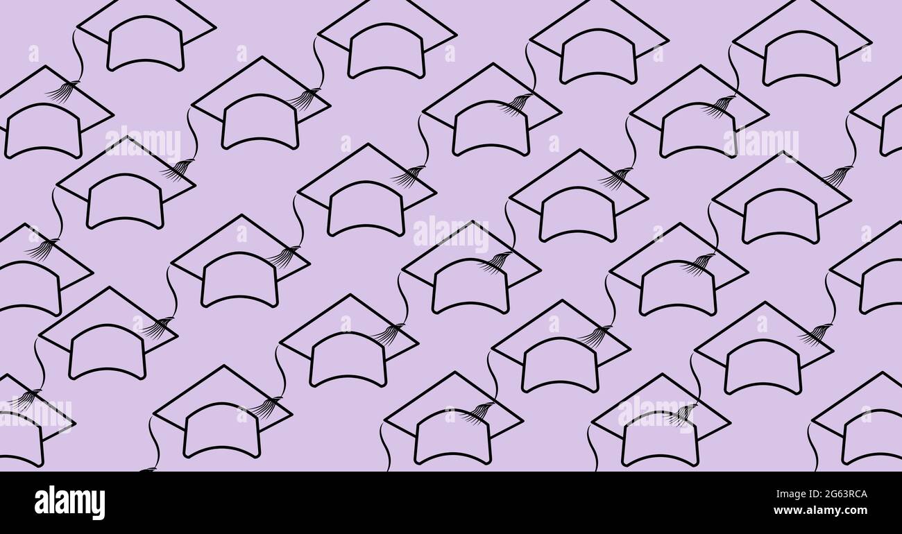 Composition of multiple graduation hats on purple background Stock ...