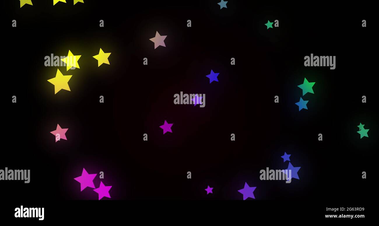 Image of glowing multi coloured stars moving in hypnotic motion on ...