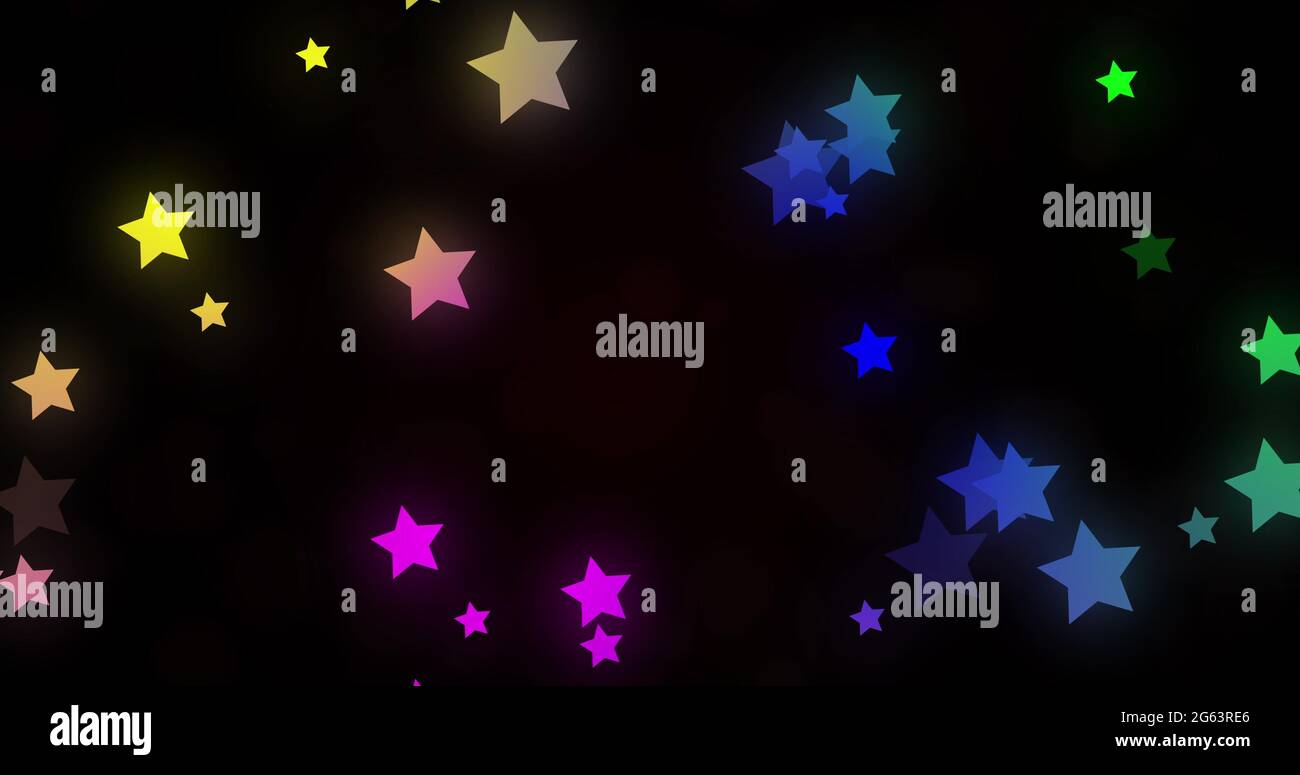 Image of glowing multi coloured stars moving in hypnotic motion on ...