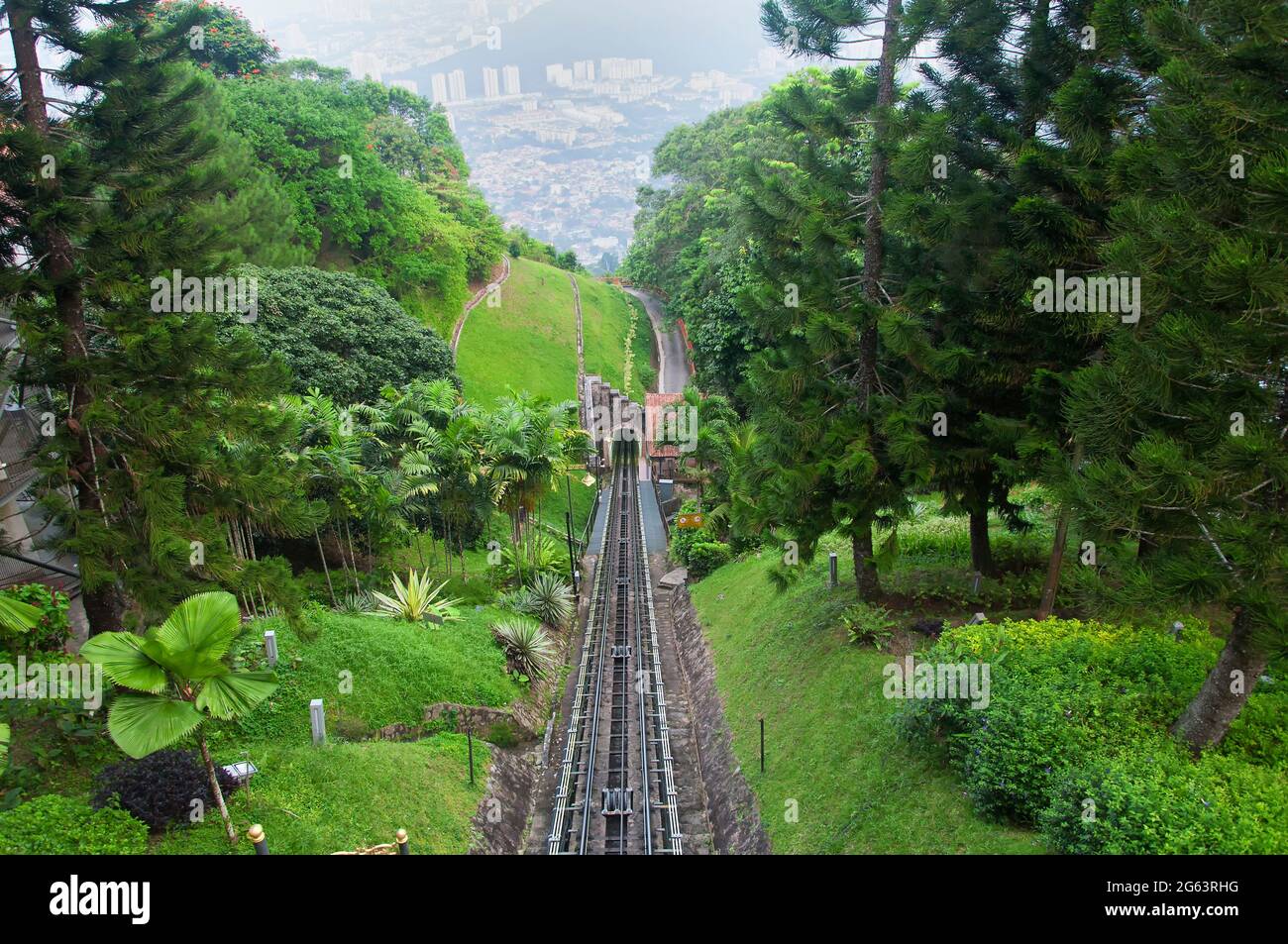 The penang hill tram tracks and the city of air itam, penang malaysia ...