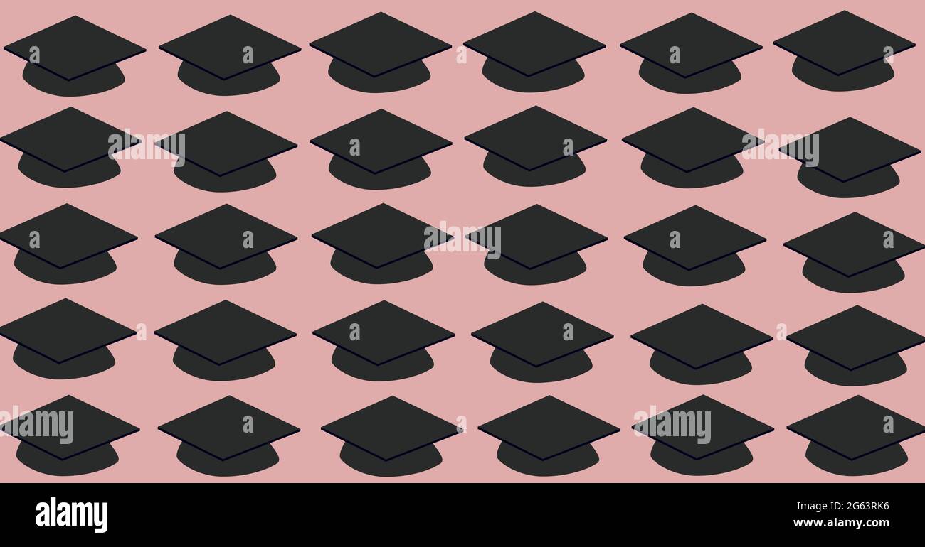 Composition of multiple graduation hats on purple background Stock ...