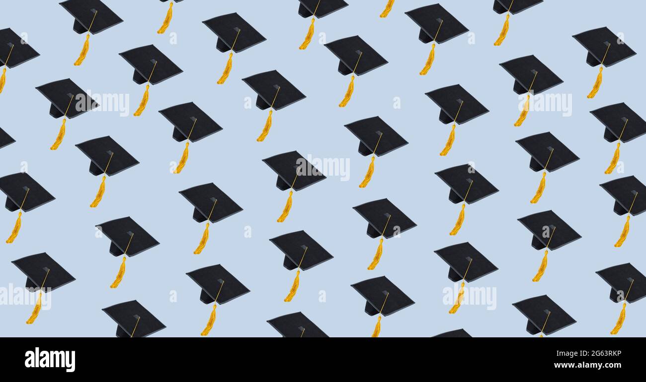 Composition of multiple graduation hats on blue background Stock Photo ...