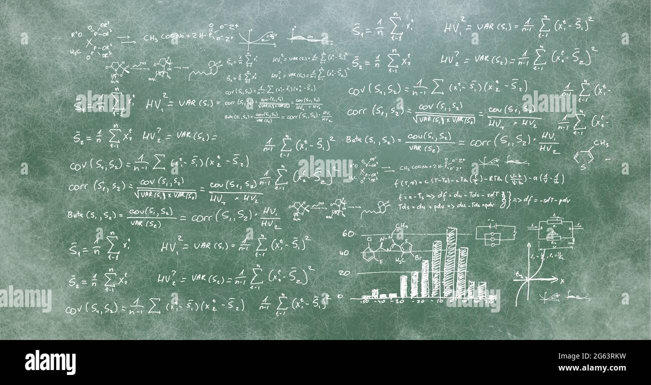 Composition of mathematical equations over green chalkboard Stock Photo ...