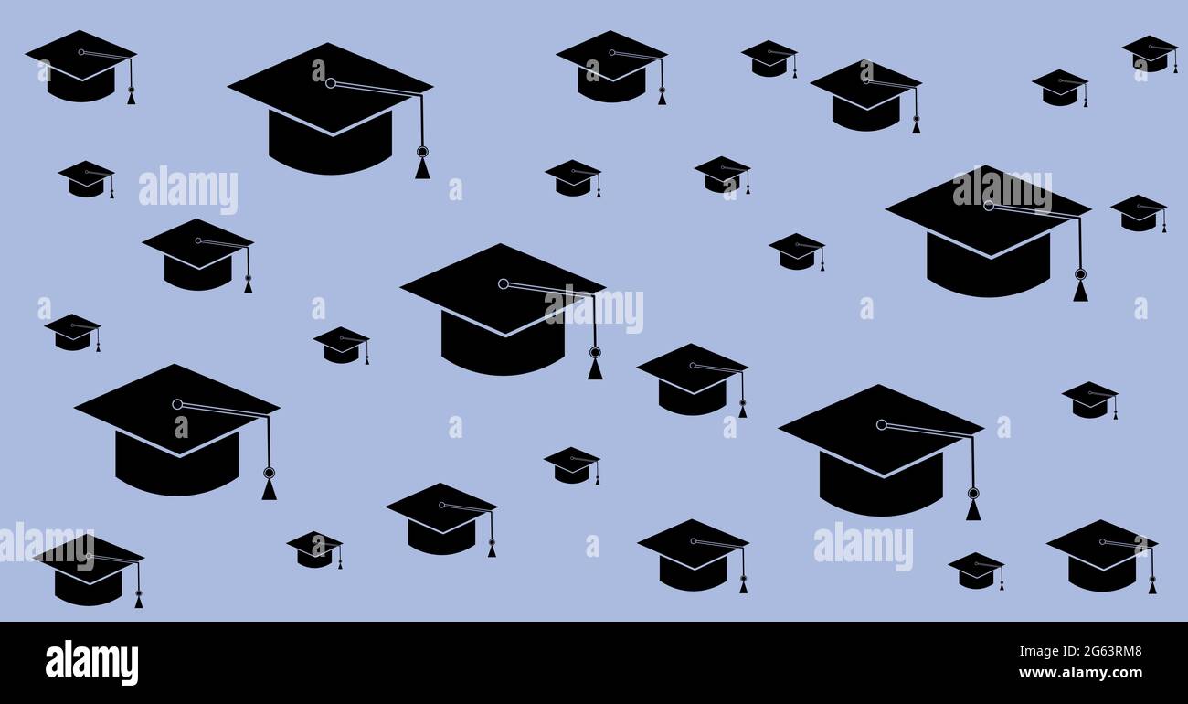 Composition of multiple graduation hats on blue background Stock Photo ...