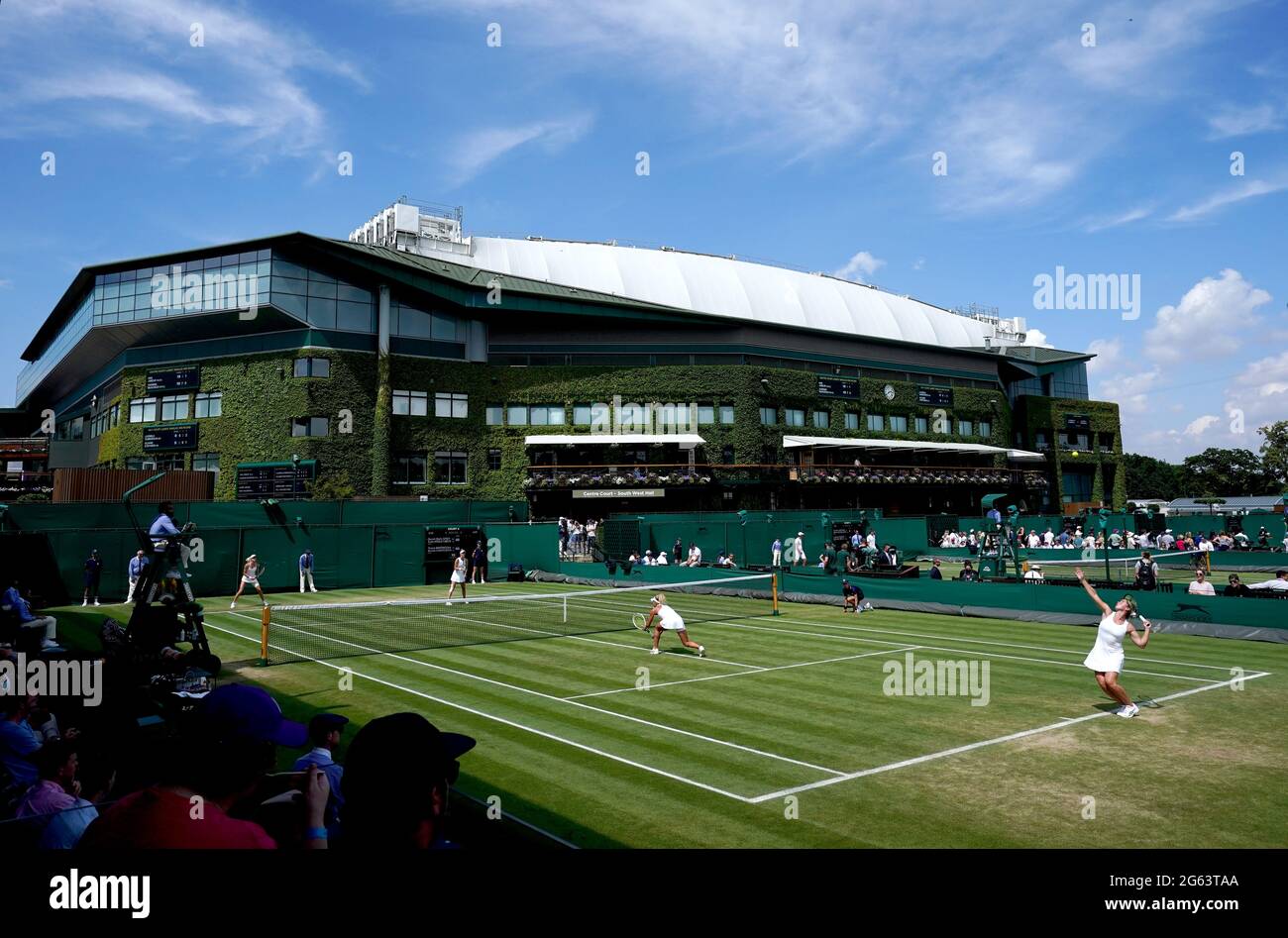 Sarah Beth Grey (right) and Emily Webley-Smith in action against Tereza ...