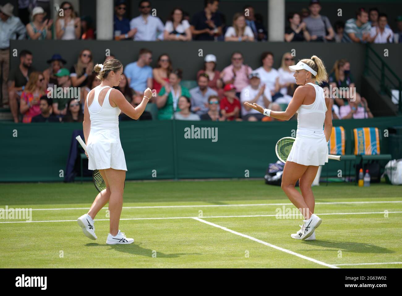 Sarah Beth Grey (left) and Emily Webley-Smith in action against Tereza ...