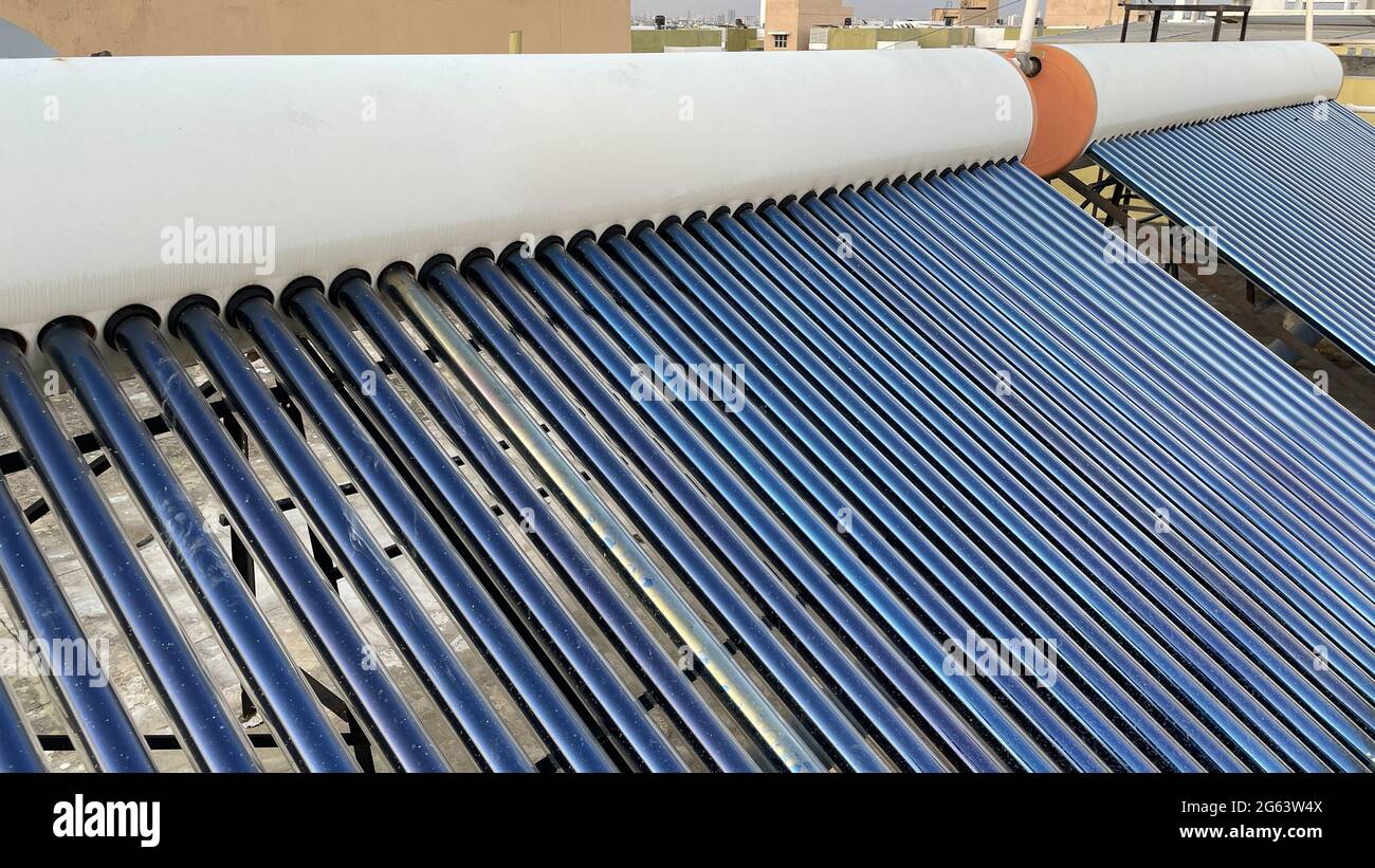 Solar panel tubes installed on roof tops to conserve energy and as ...