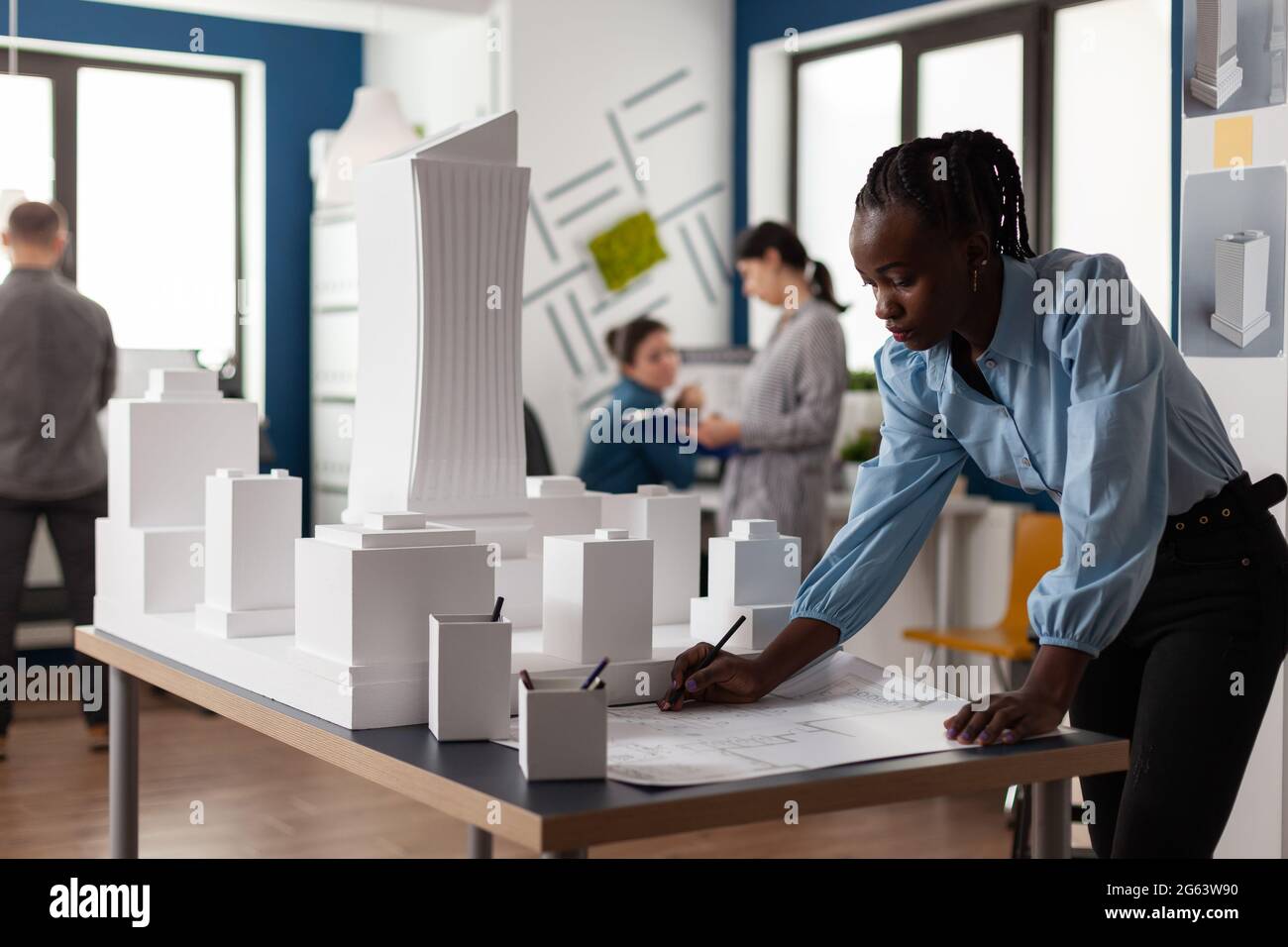 African american business woman at architectural office working on ...
