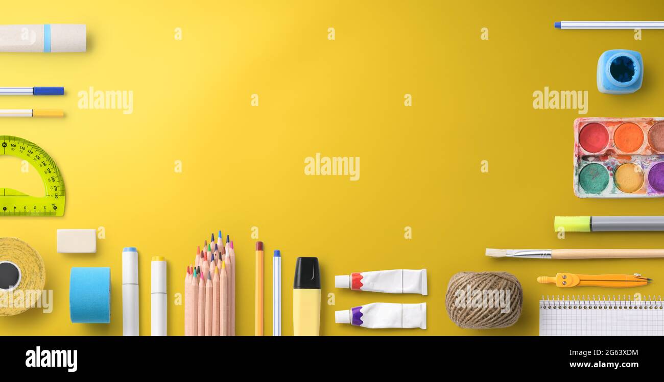 Flat lay school supplies composition hi-res stock photography and ...