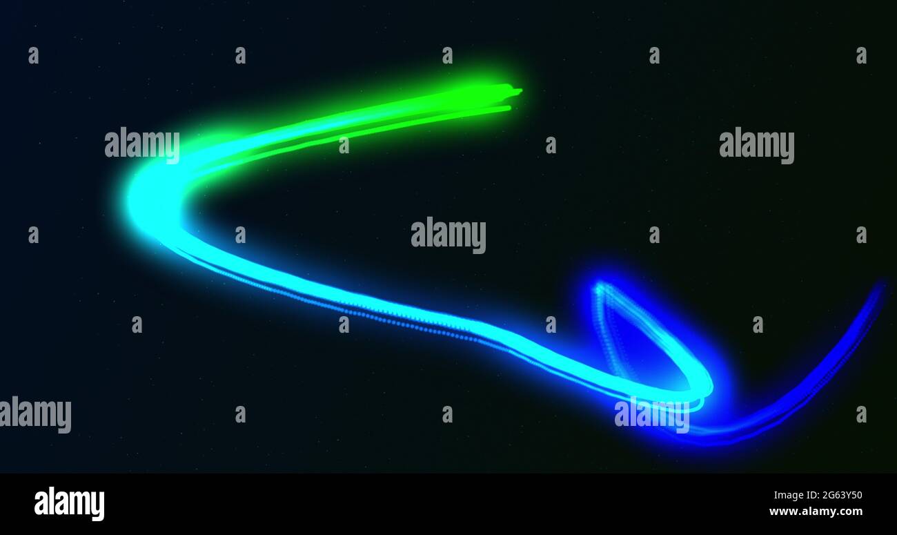 Blue and green neon light trail moving on black background Stock Photo ...