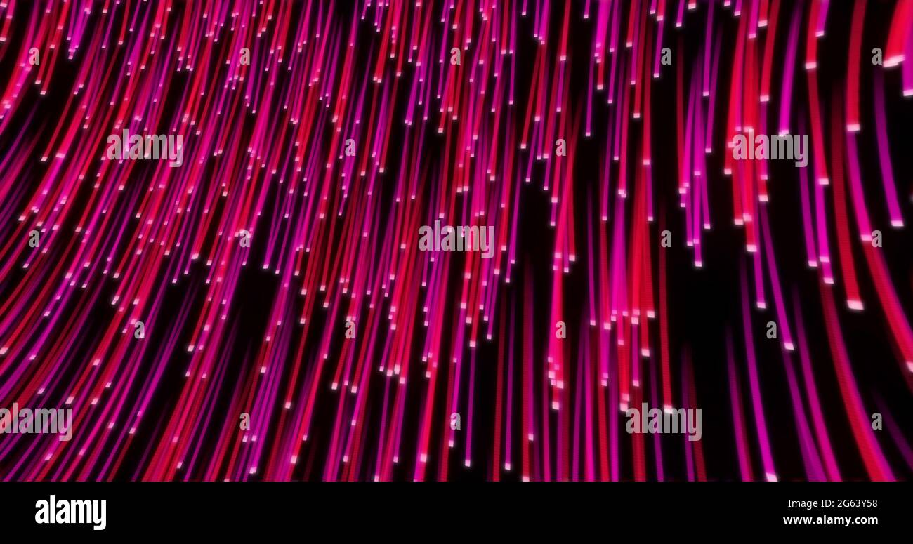 Red and pink fibre strands moving seamlessly downwards on black ...