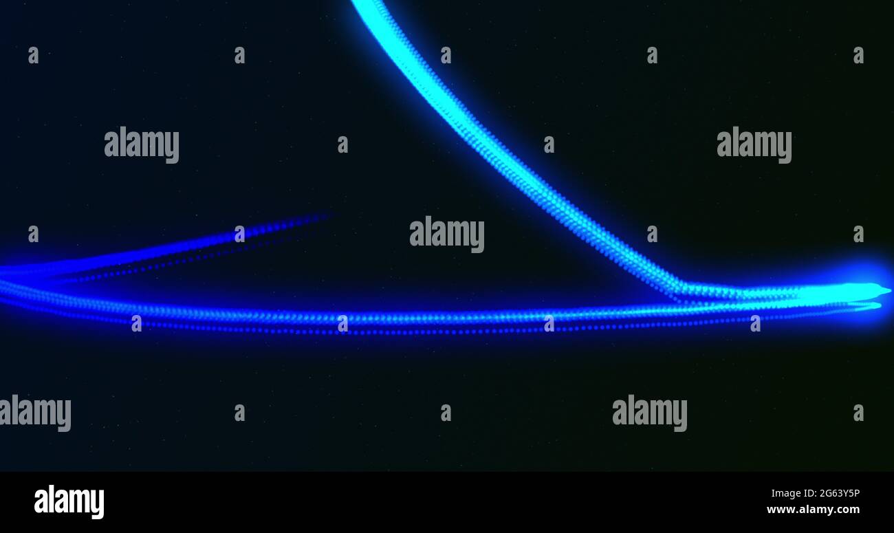 Blue and green neon light trail moving on black background Stock Photo ...