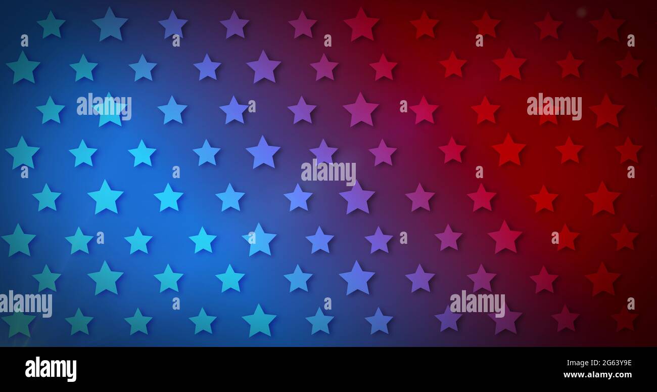 Image of multiple rows of stars pulsating over glowing blue to red ...