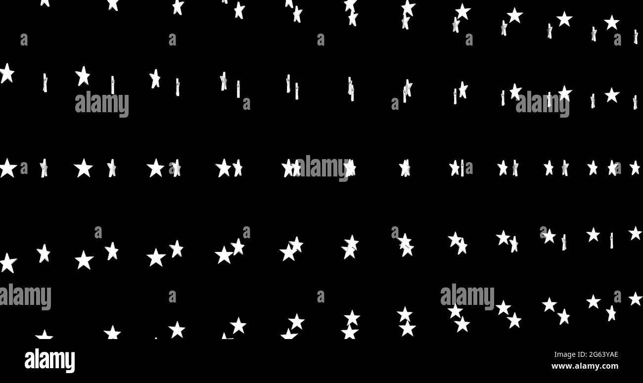 Image of multiple rows of white stars of American flag moving on black ...