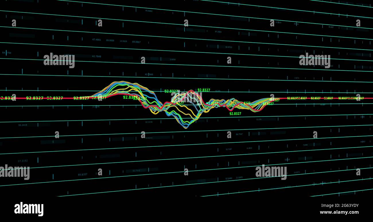 Multicolored graph moving against black background Stock Photo - Alamy
