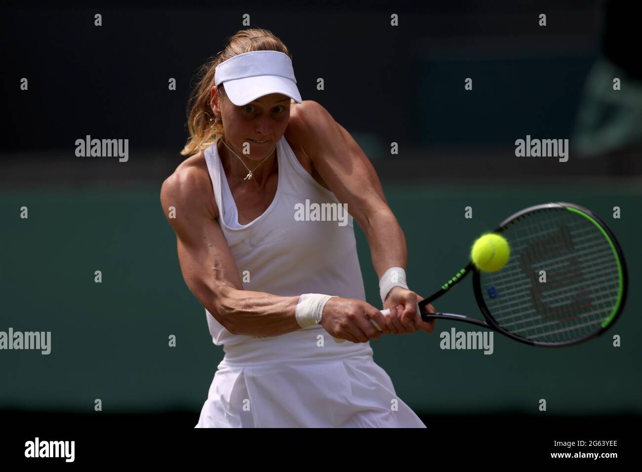 Ludmilla Samsonova in action against Sloane Stephens during day five of ...