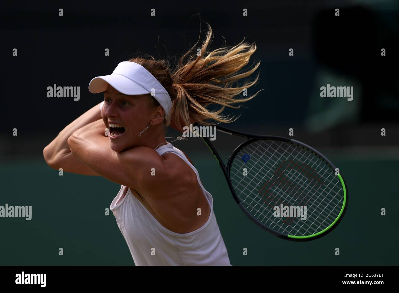 Ludmilla Samsonova in action against Sloane Stephens during day five of ...
