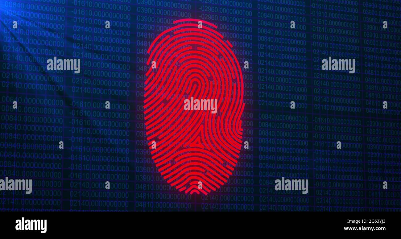 Image of digital biometric fingerprint computer interface icon on mesh ...