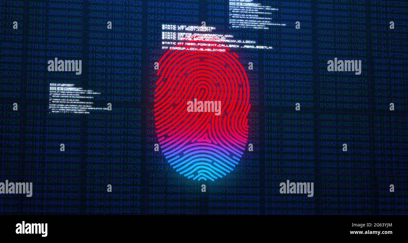Image of digital biometric fingerprint computer interface icon on mesh ...