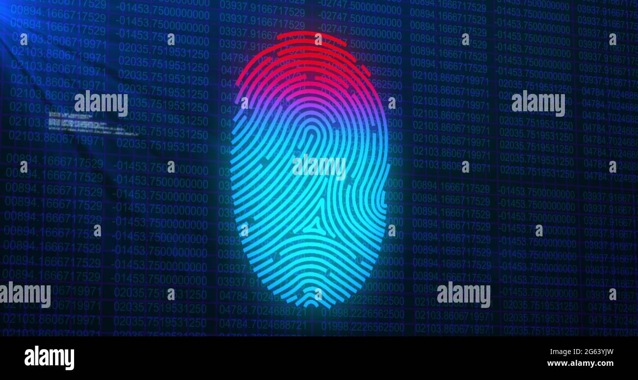 Image of digital biometric fingerprint computer interface icon on mesh ...