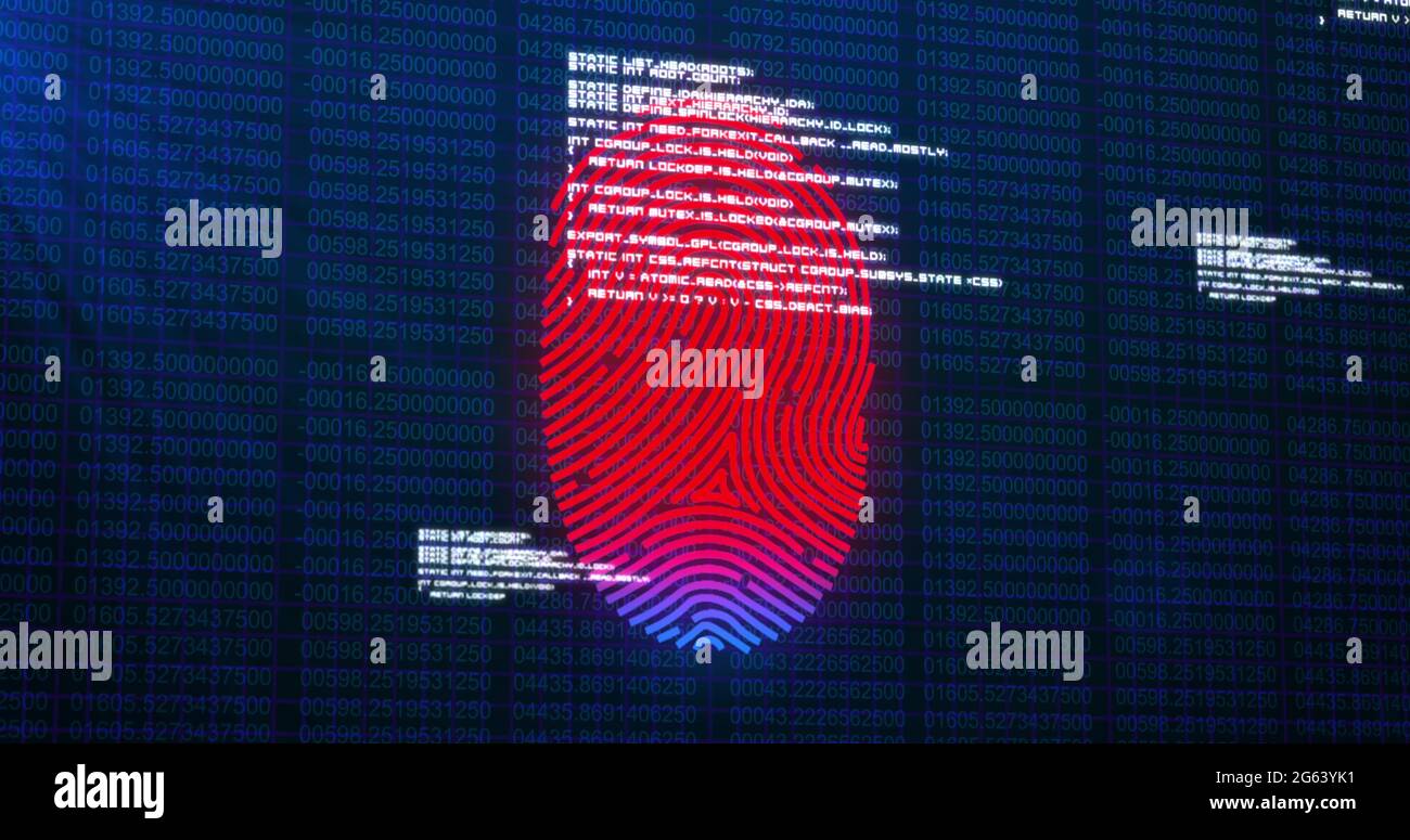 Image of digital biometric fingerprint computer interface icon on mesh ...