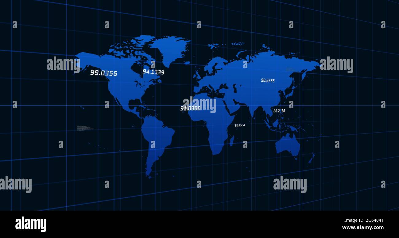 Numbers rising against world map in background Stock Photo - Alamy