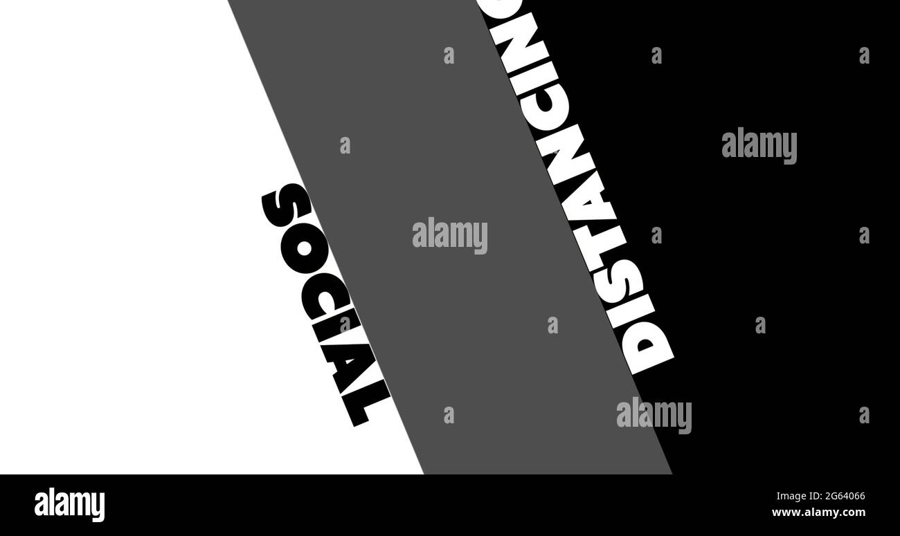 Social distancing text moving against white and black background Stock ...