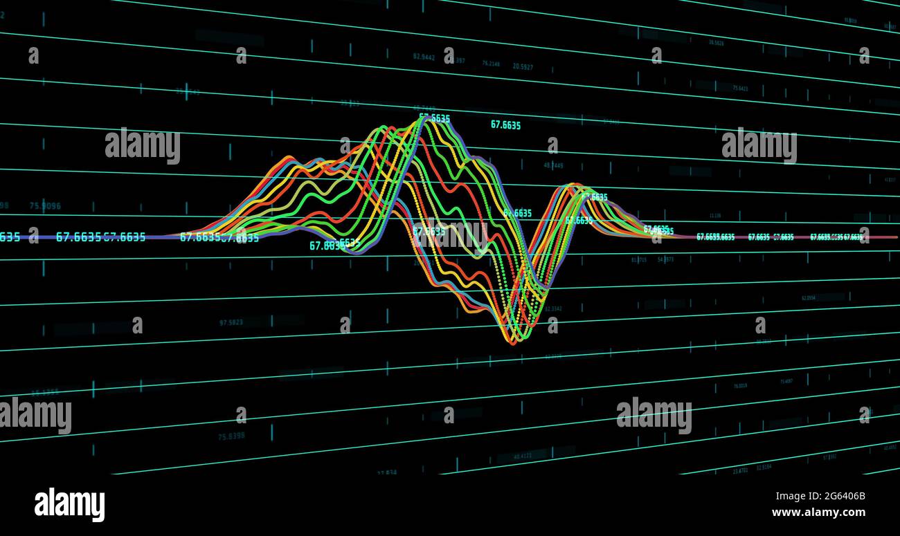 Multicolored graph moving against black background Stock Photo - Alamy