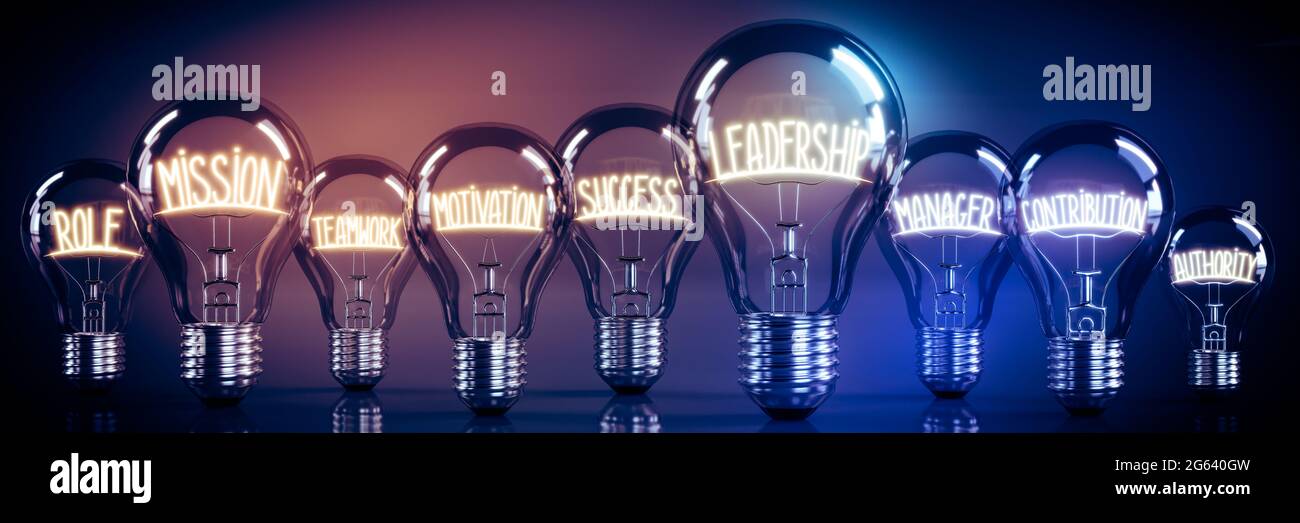 Leadership concept - shining light bulbs - 3D illustration Stock Photo ...