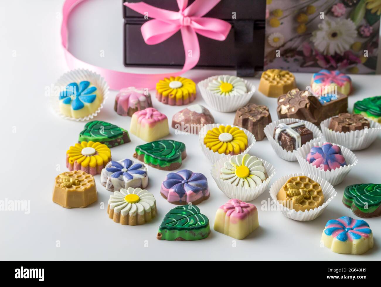Assorted selection of handmade luxury gourmet gift chocolate candies ...