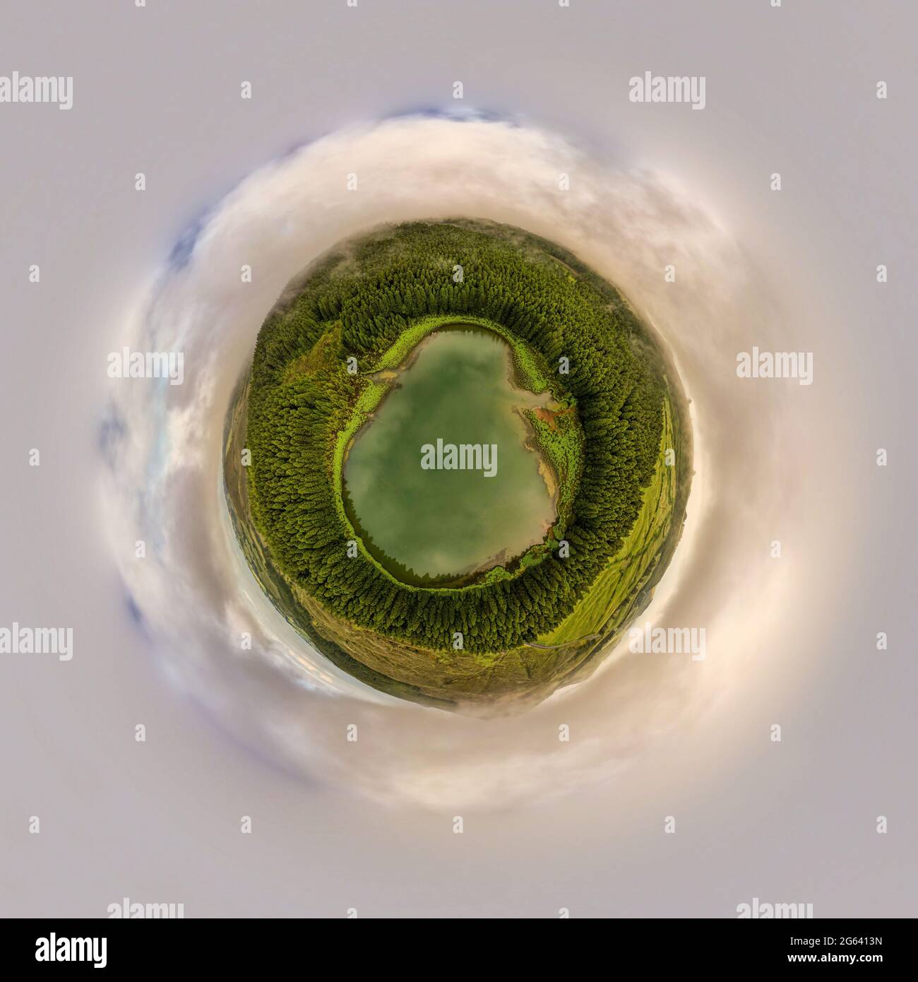 Aerial view of Azores, Portugal. Little planet panorama 360 degrees ...