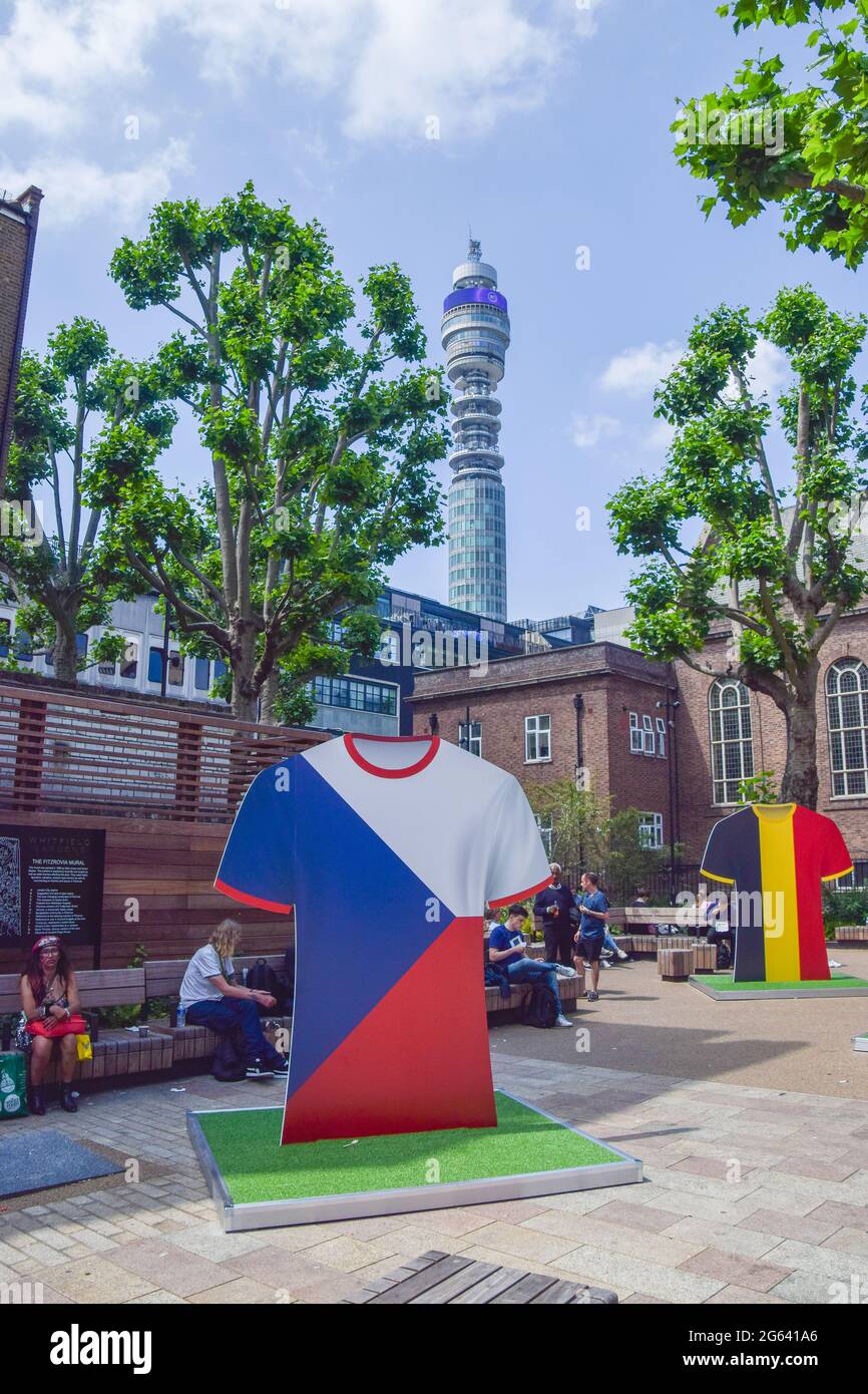 Country football shirt installation on Tottenham Court Road with teams ...