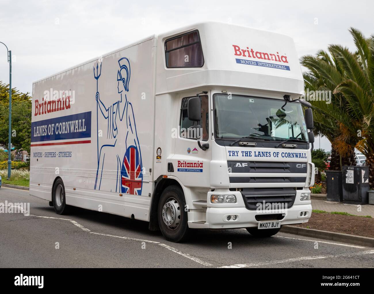 Britannia Removal lorry driving through Penzance in Cornwall Stock ...