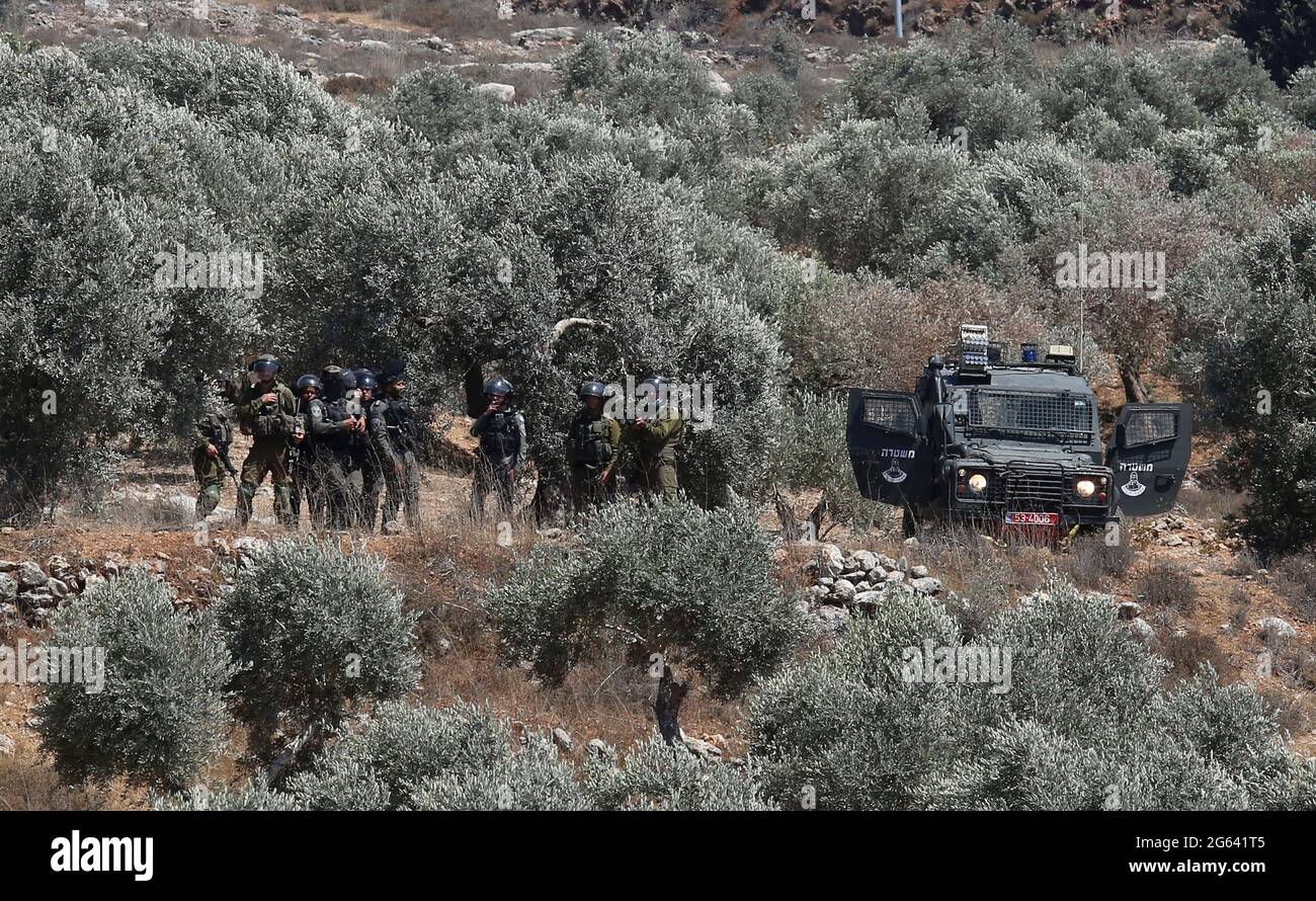 Nablus, West Bank city of Nablus. 2nd July, 2021. Israeli soldiers and ...