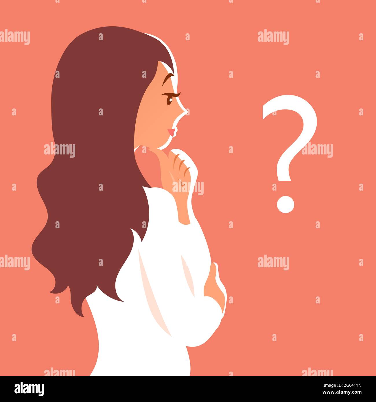 Young woman pondered the question. The concept of solving problems ...