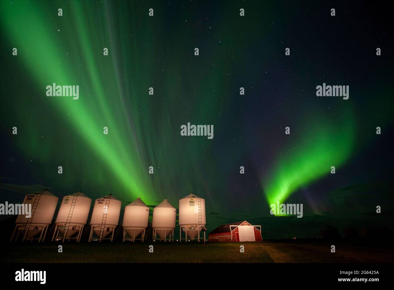 Northern Lights Canada Aurora borealis rural Prairie Night Stock Photo ...