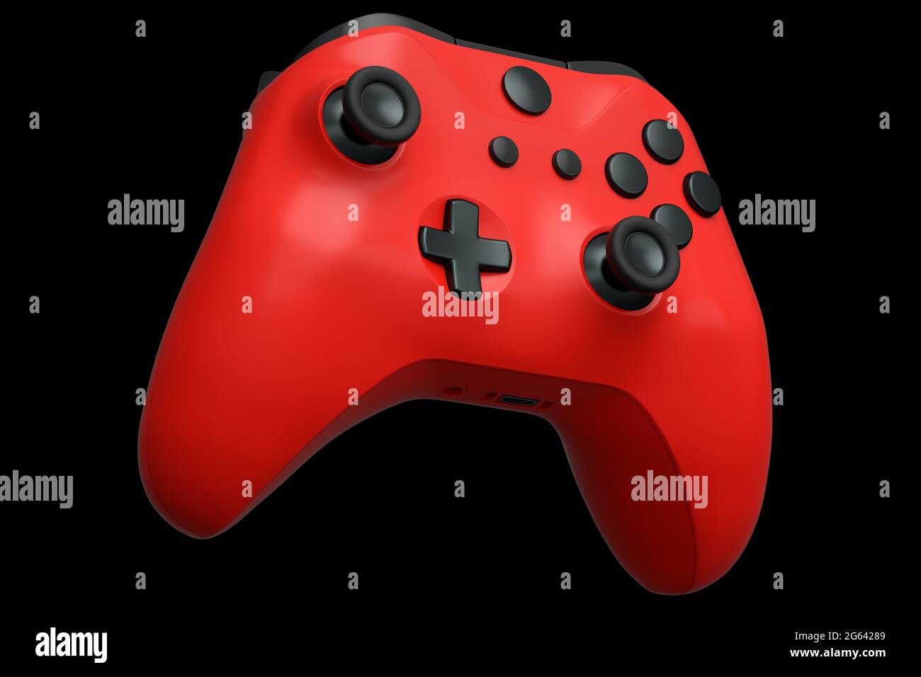 Realistic red joystick for video game controller on black background ...
