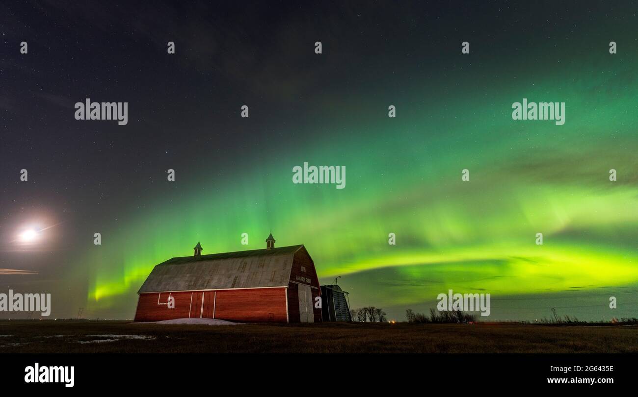 Northern Lights Canada Aurora borealis rural Prairie Night Stock Photo ...