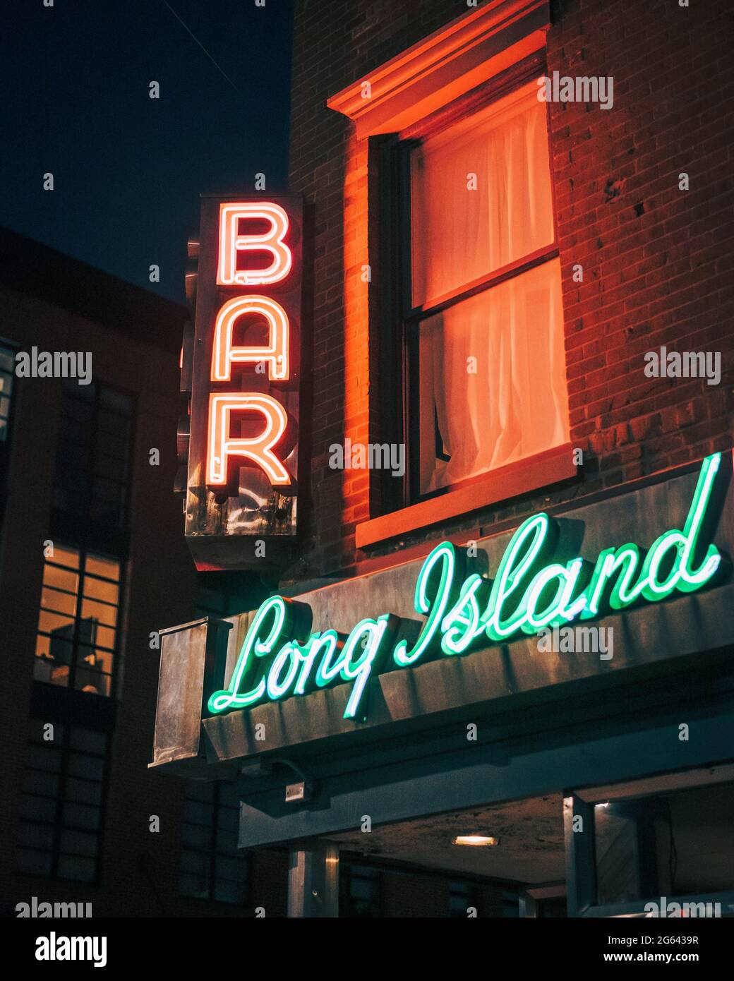 A neon sign on a building, Cobble Hill, Brooklyn, New York Stock Photo ...